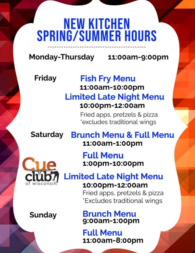 Menu | Cue Club Of Wisconsin